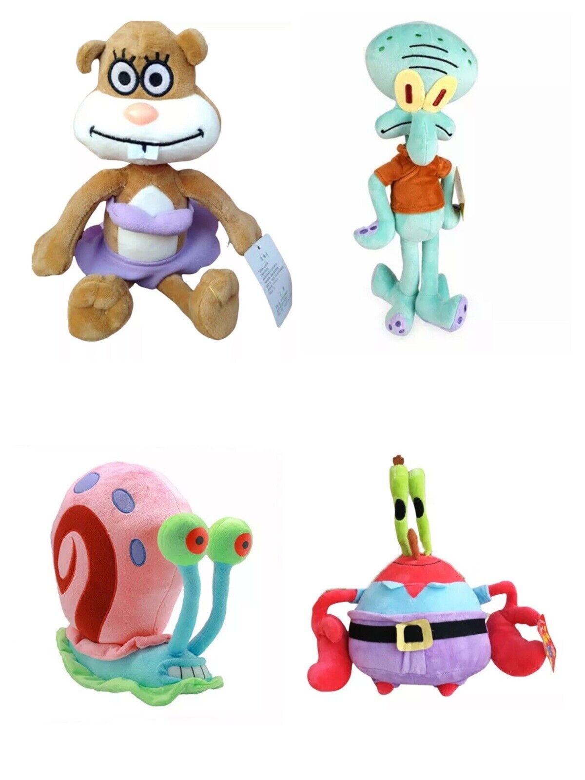 Spongebob Large Plushies: 12” Sandy Cheeks, Squidward, Gary Snail & Mr ...