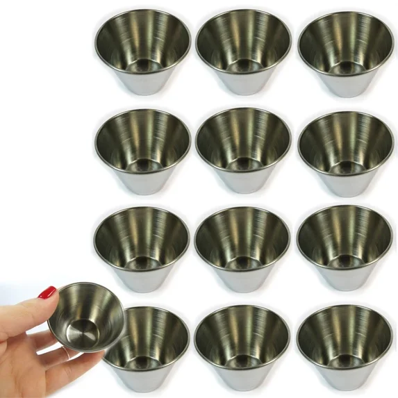 12 Sauce Cups Polished Stainless Steel 2Oz Container Kitchen Portion ...