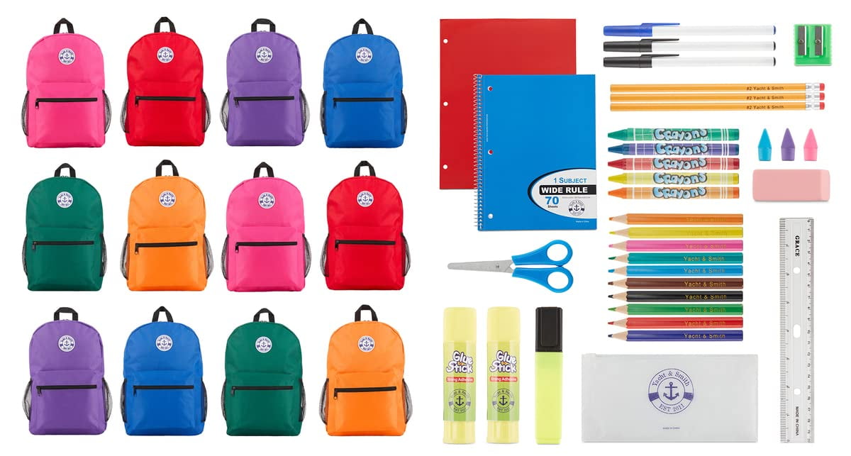 12 School Supply Kits + 12 Backpacks for Students - Wholesale Bulk ...