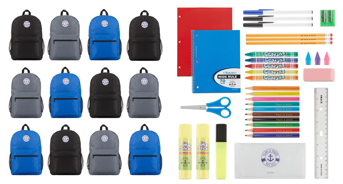 12 School Supply Kits + 12 Backpacks for Students - Wholesale Bulk ...
