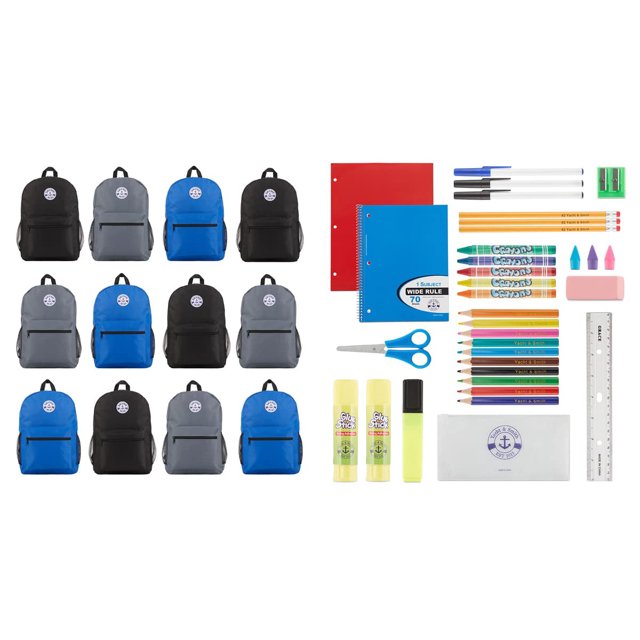 12 School Supply Kits + 12 Backpacks for Students - Wholesale Bulk ...