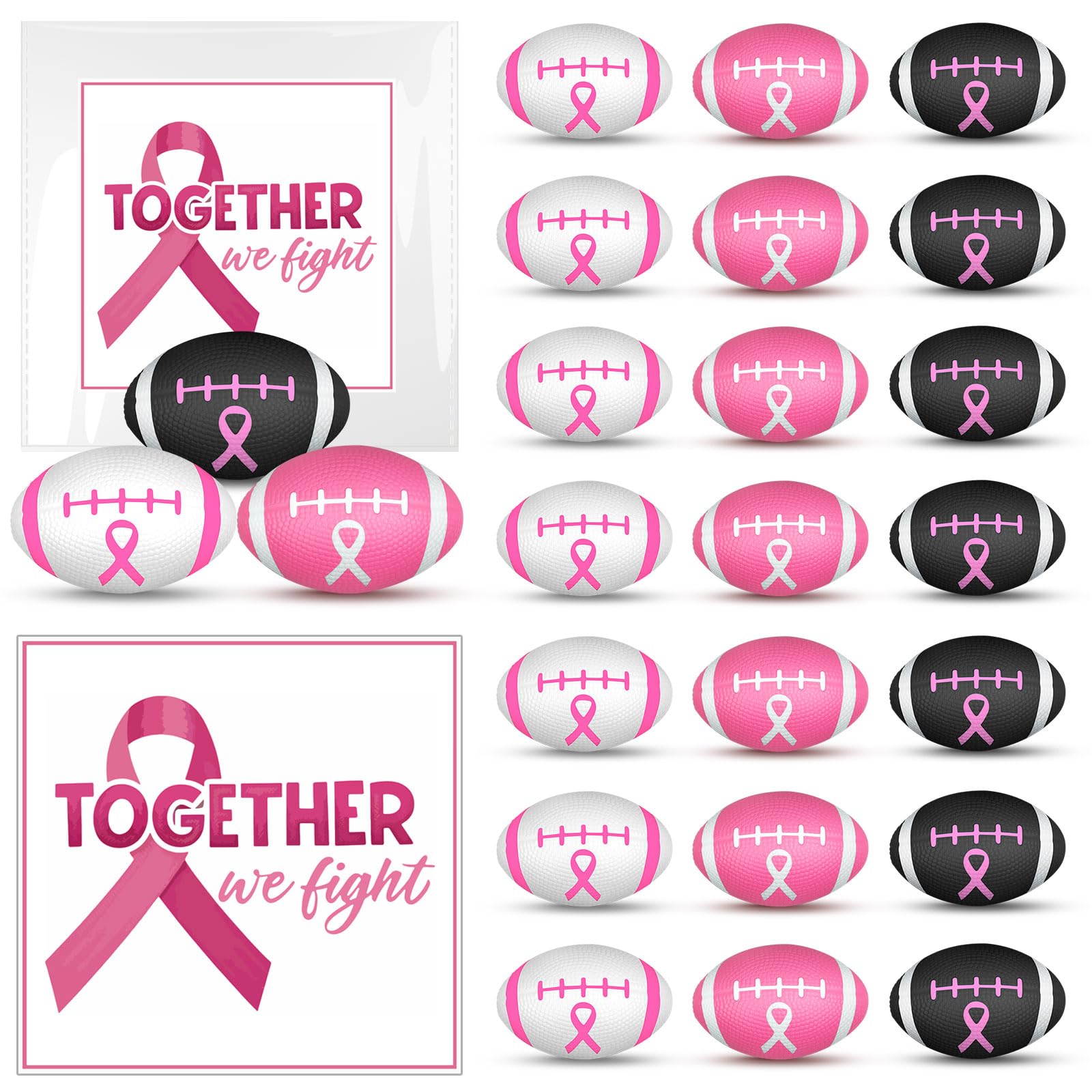 12 Set 3.5 Inch Breast Cancer Awareness Footballs Bulk Pink Ribbon ...