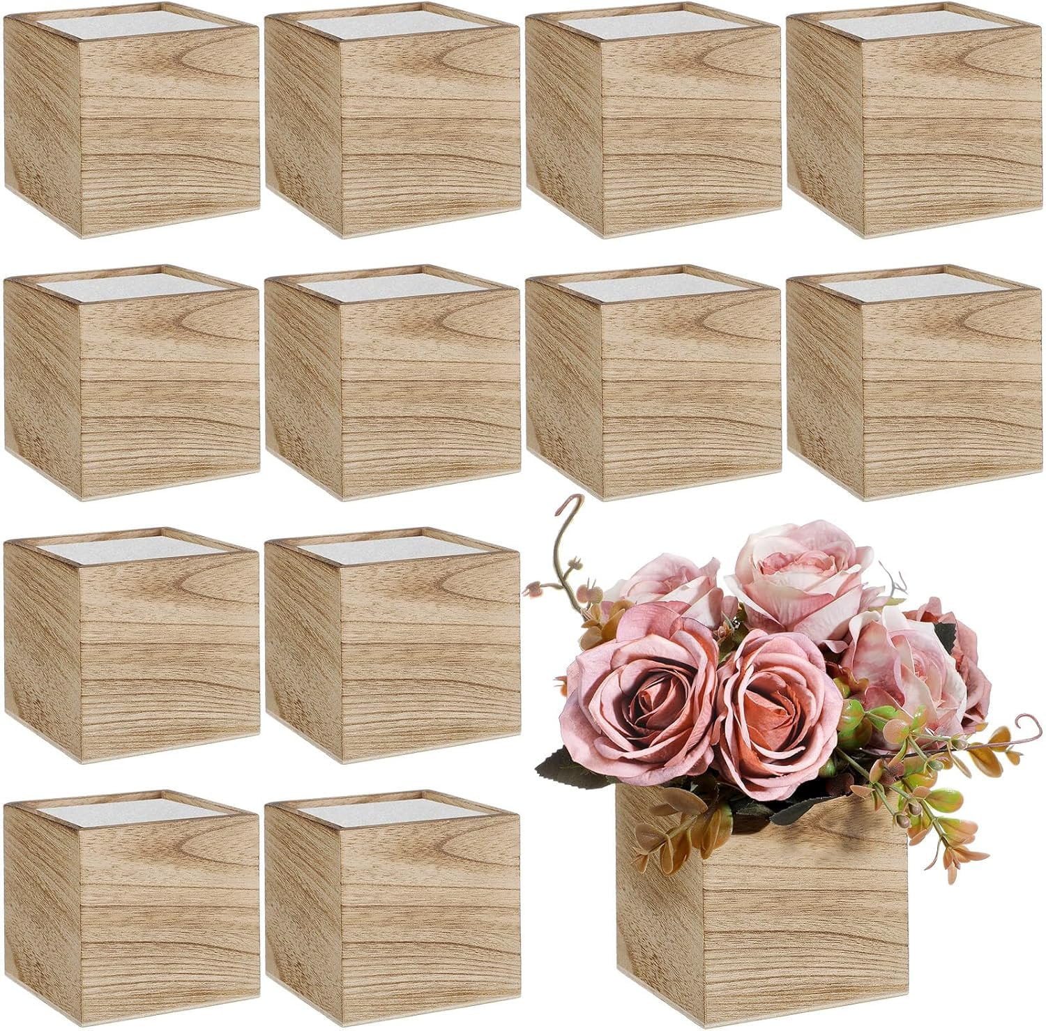 12 Set 4 Inch Wooden Planter Box Square Flower Rustic Cube Planter Box ...
