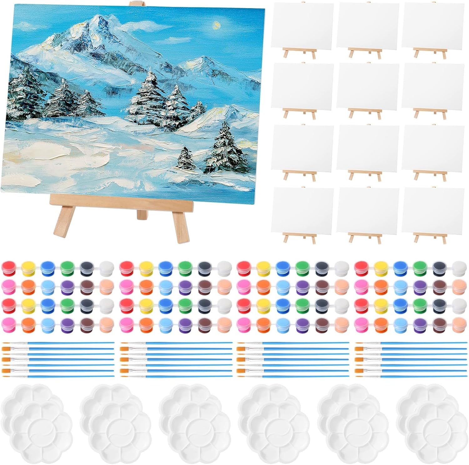 12 Set Acrylic Paint Kit Mini Stretched Canvas with Easel, Acrylic ...