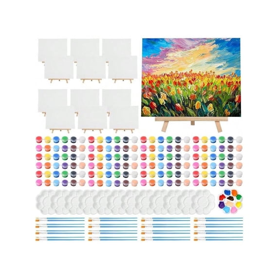 12 Set Acrylic Paint Kit Stretched Canvas With Easel, Acrylic Paints ...