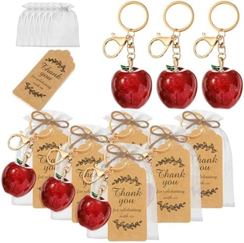 12 Set Apple Keychain Party Favor Bulk Steel Red Fruit Keyring Charm ...