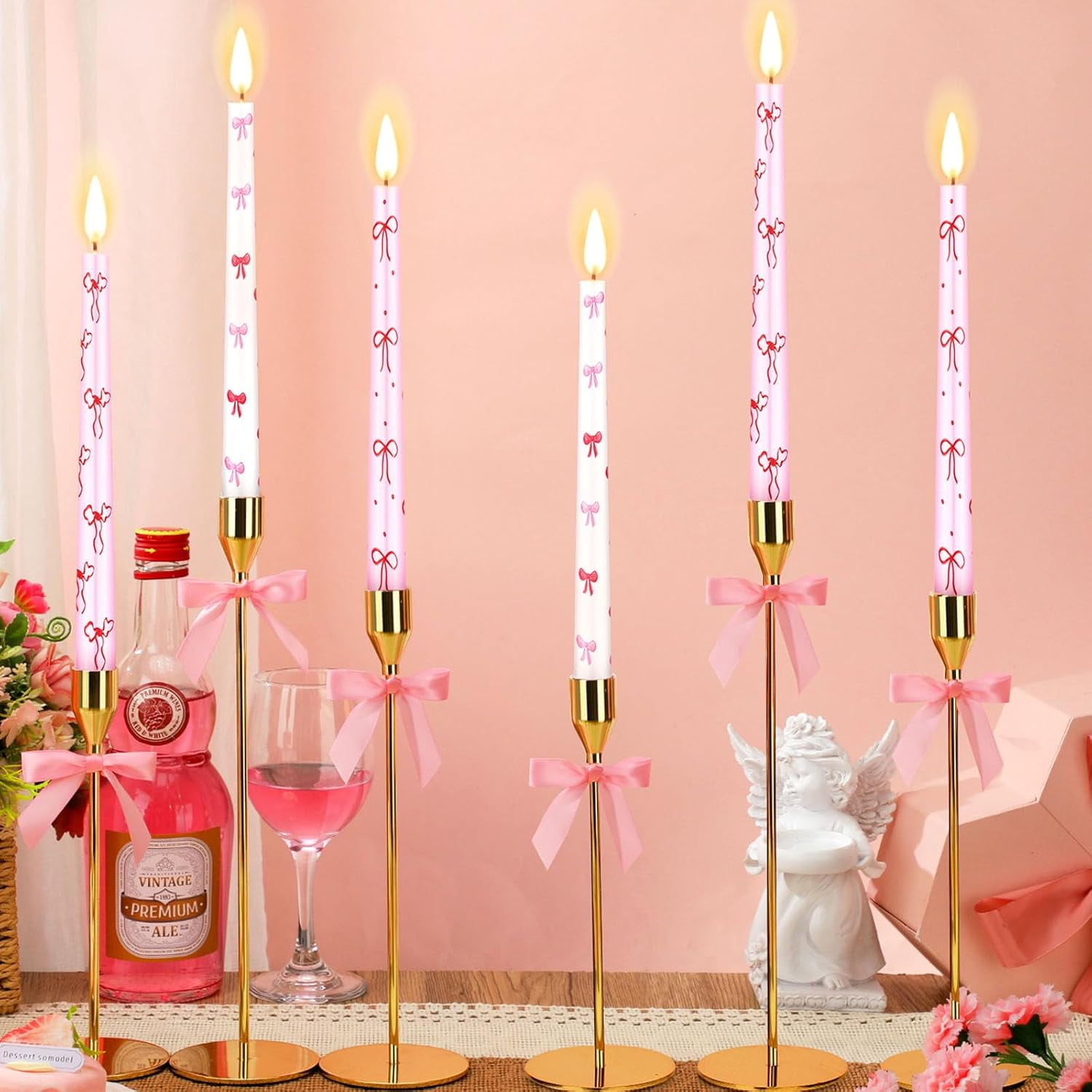 12 Set Bow Taper Candles 10 Inch Long Unscented Coquette Bow Candles ...