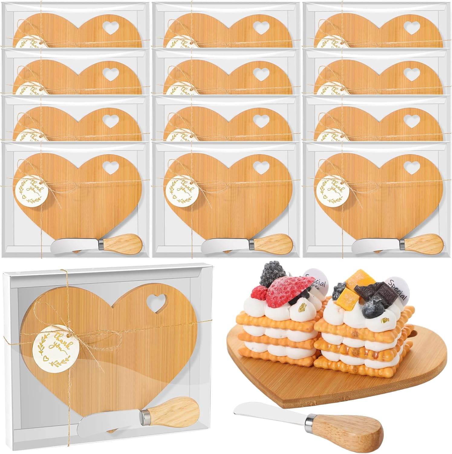 12 Set Bridal Shower Favors Heart Cheese Board 7 x 5 Inch Mini ...