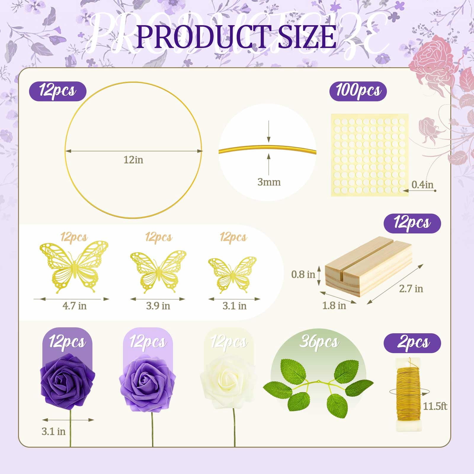 12 Set Butterfly Metal Floral Hoop Table Centerpieces Ring With 3d ...