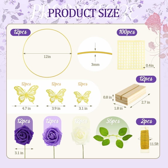 12 Set Butterfly Metal Floral Hoop Table Centerpieces Ring With 3d ...