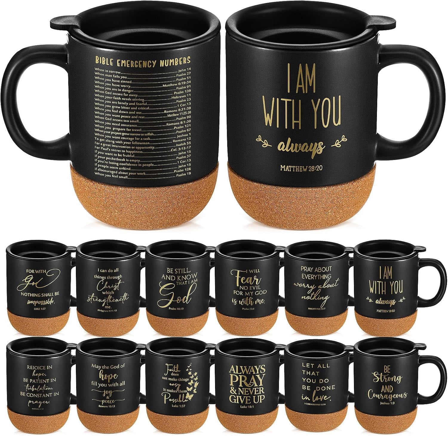 12 Set Christian Gifts for Men Coffee Mugs with Lids 15 oz Bible Verse ...