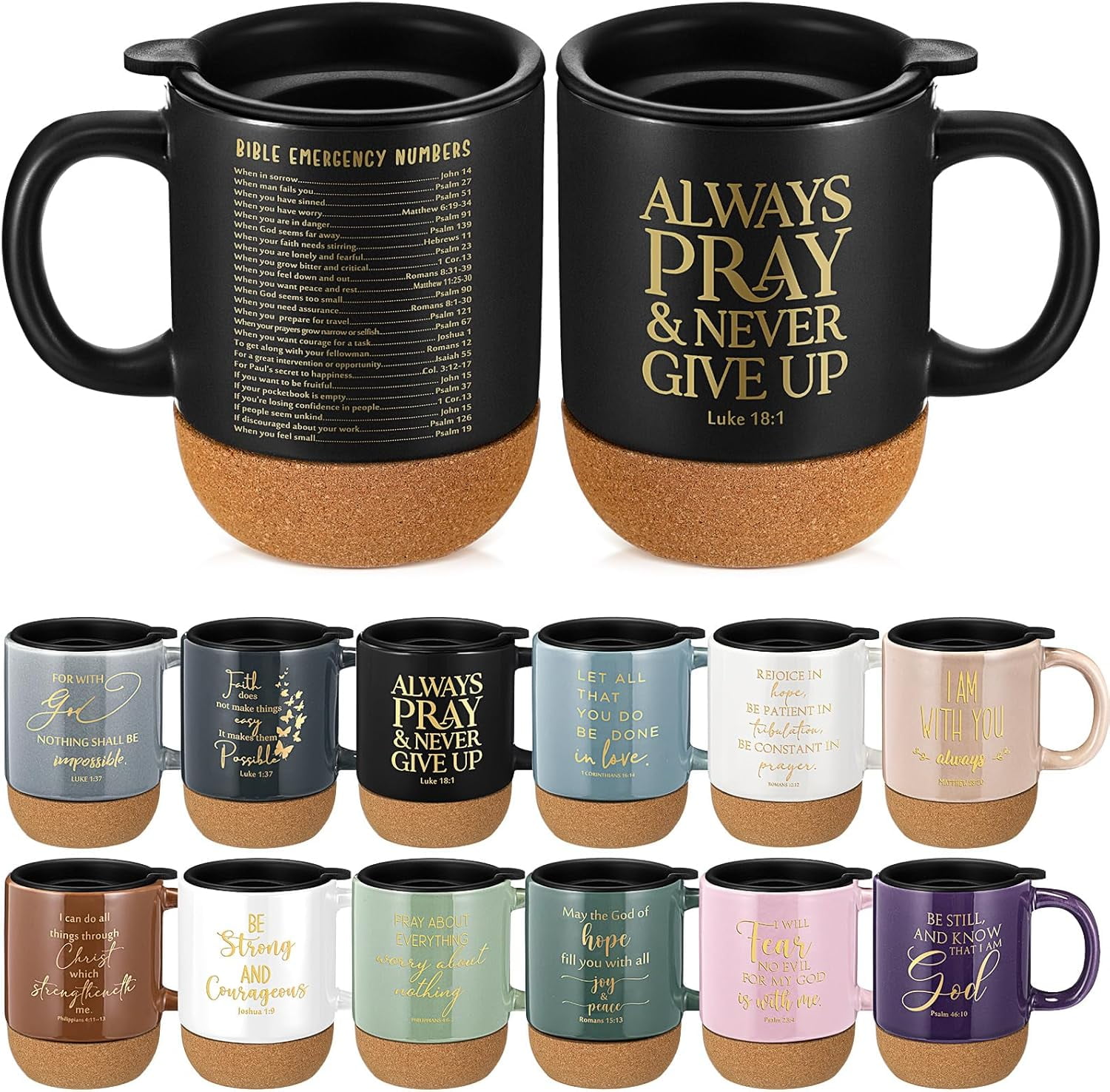 12 Set Christian Mugs Gifts Bulk Ceramic Coffee Cups with Bible Verses ...