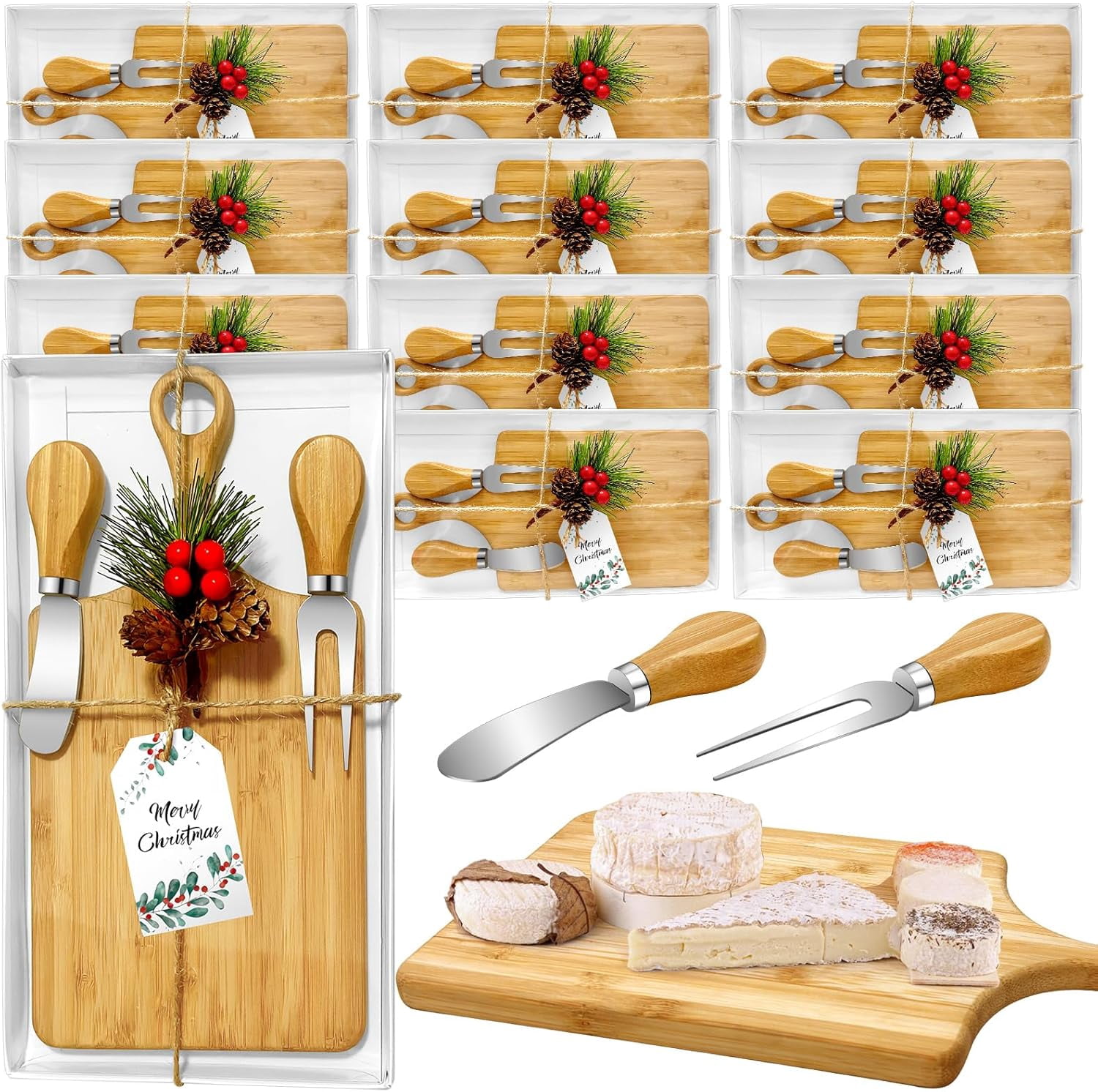 12 Set Christmas Gifts Bridal Shower Favor Bamboo Wooden Square Cheese ...