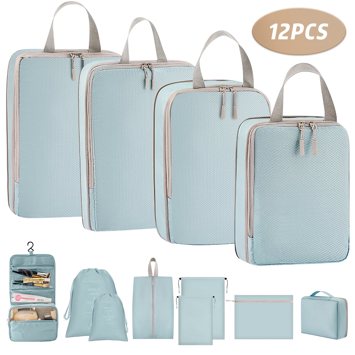 Compression Packing Cubes for Suitcase, 12 PCS Travel Luggage Packing ...