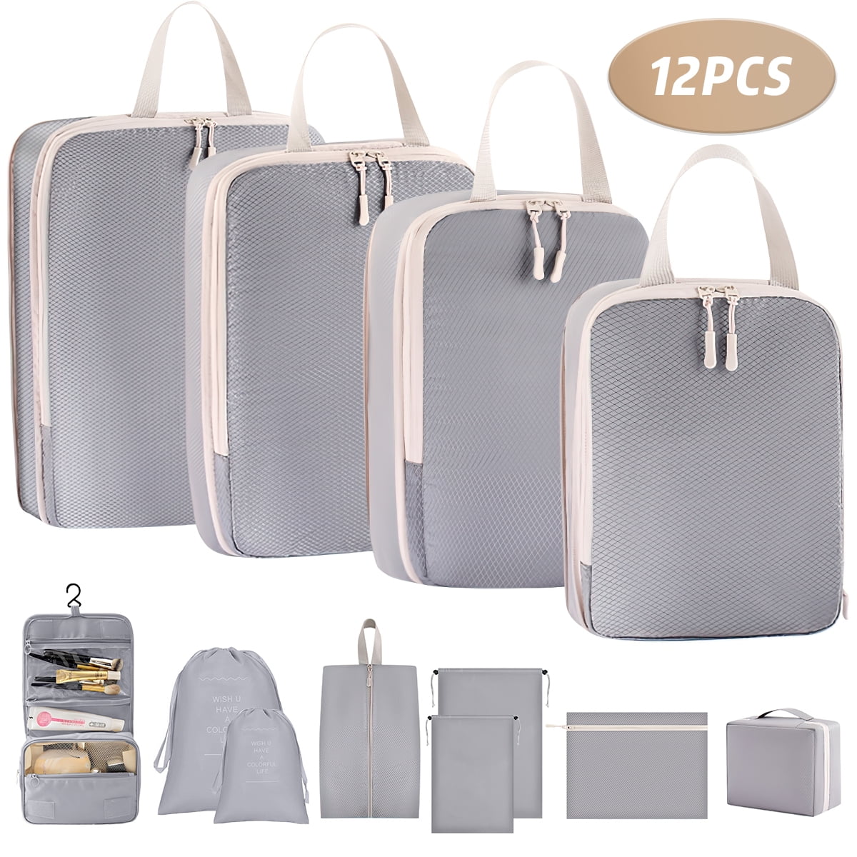Compression Packing Cubes for Suitcase, 12 PCS Travel Luggage Packing ...