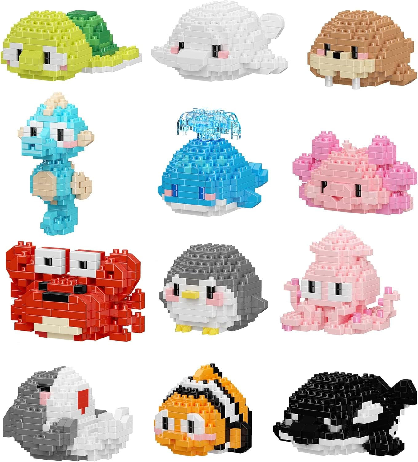 12 Set Cute Sea Animals Creature Building Toy Blocks Marine Life Mini ...