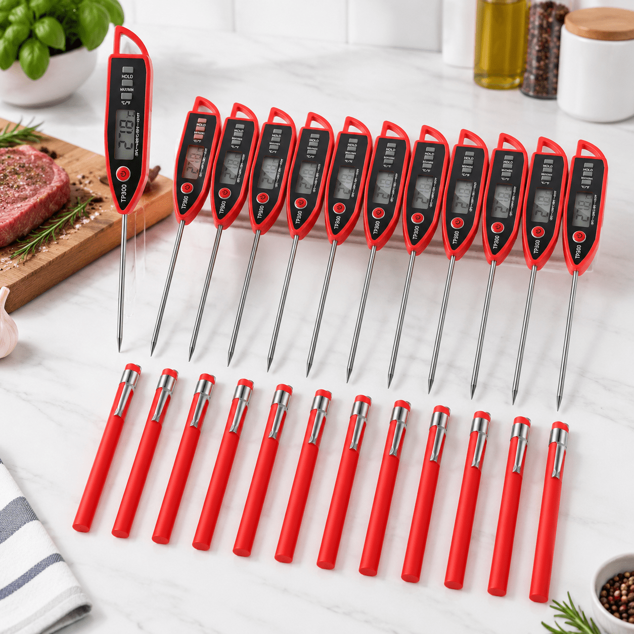 12 Set Digital Food Long Probetant Red - Walmart.com