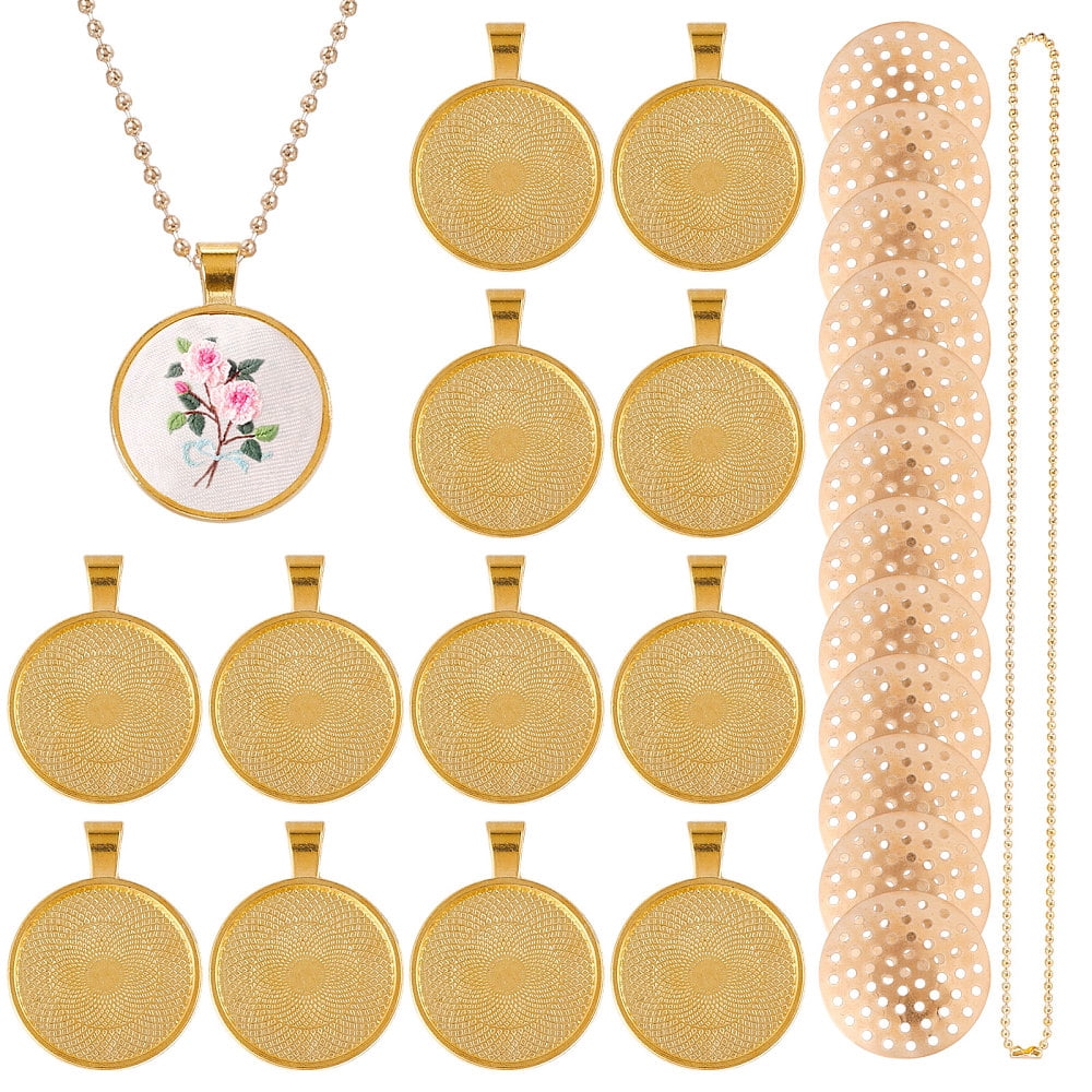 12 Set Embroidery Pendant Tray Set Alloy Embroidery Pendant Kit Round ...