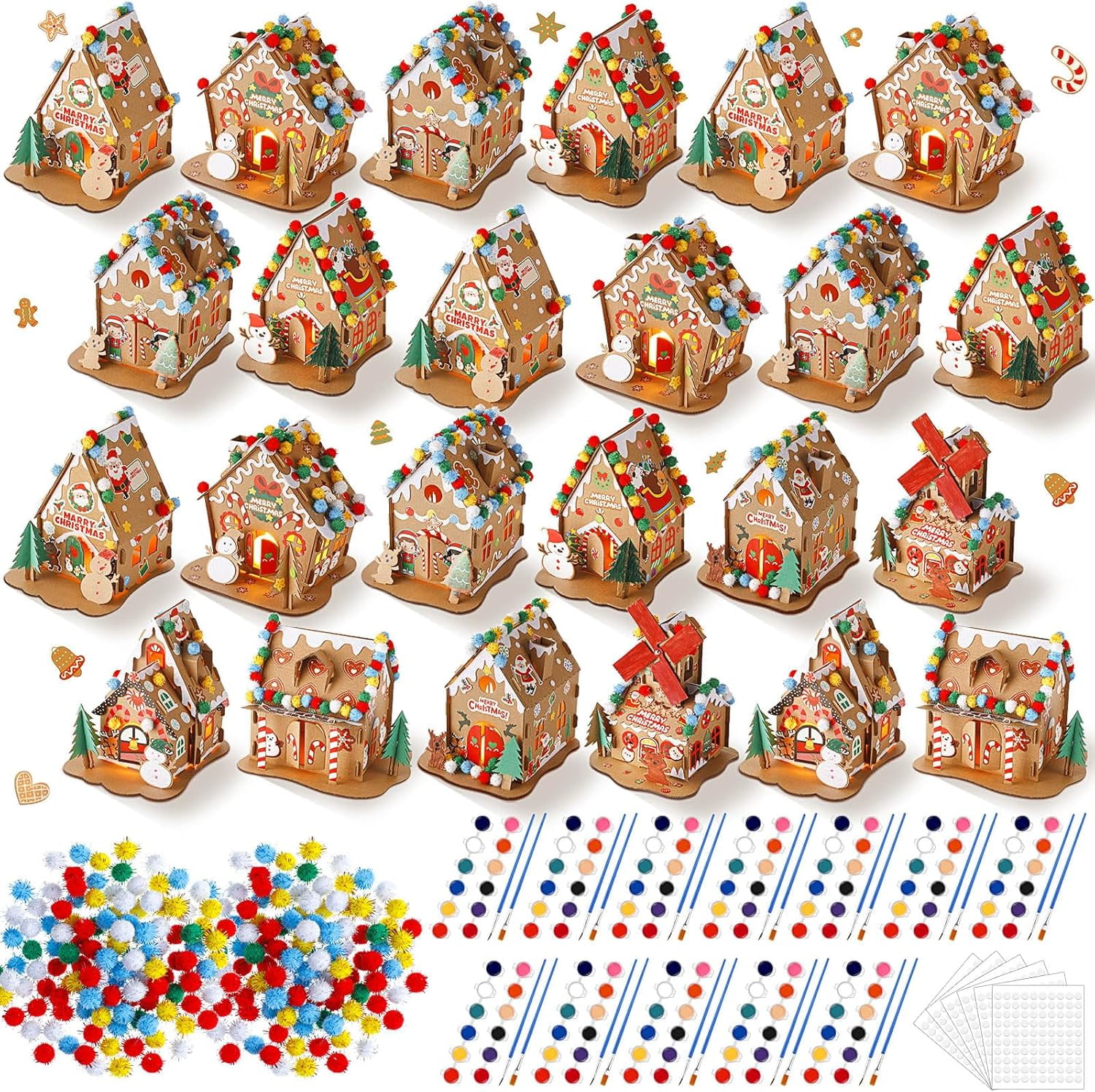 12 Set Gingerbread House Kits Bulk Christmas Cardboard Gingerbread ...