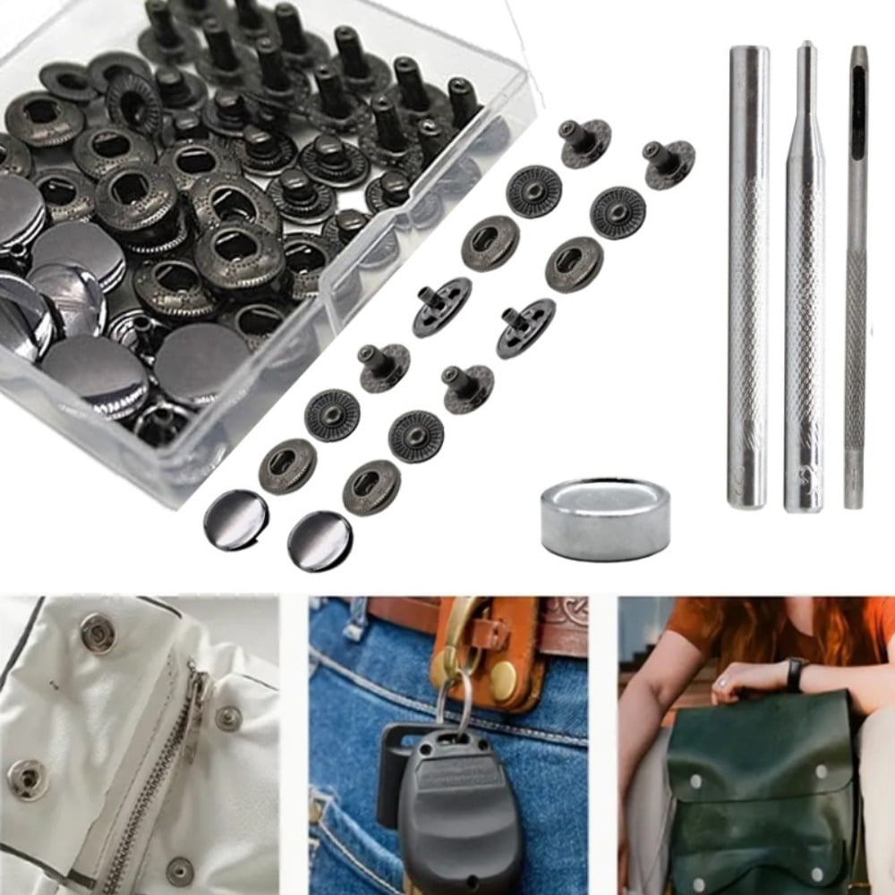 12 Set Leather Snap Fasteners Kit, 15mm Metal Snap Buttons Kit Press ...