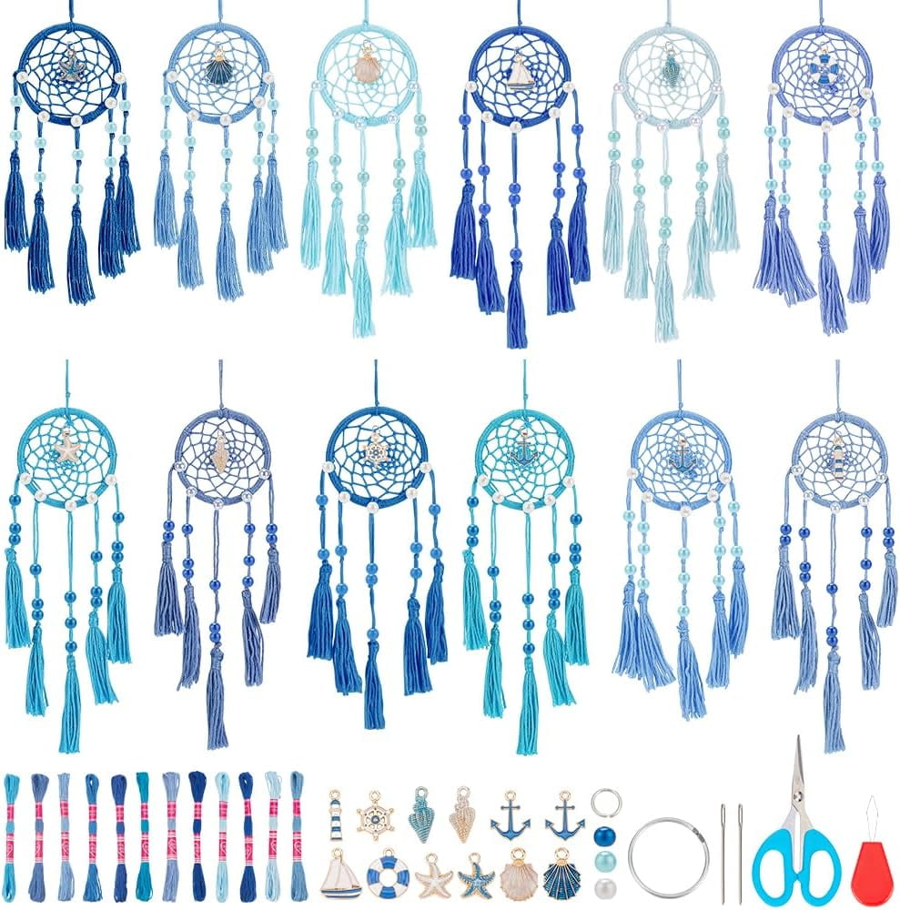 12 Set Ocean DIY Small Dream Catchers Kit Blue Mini Dream Catcher Kit ...