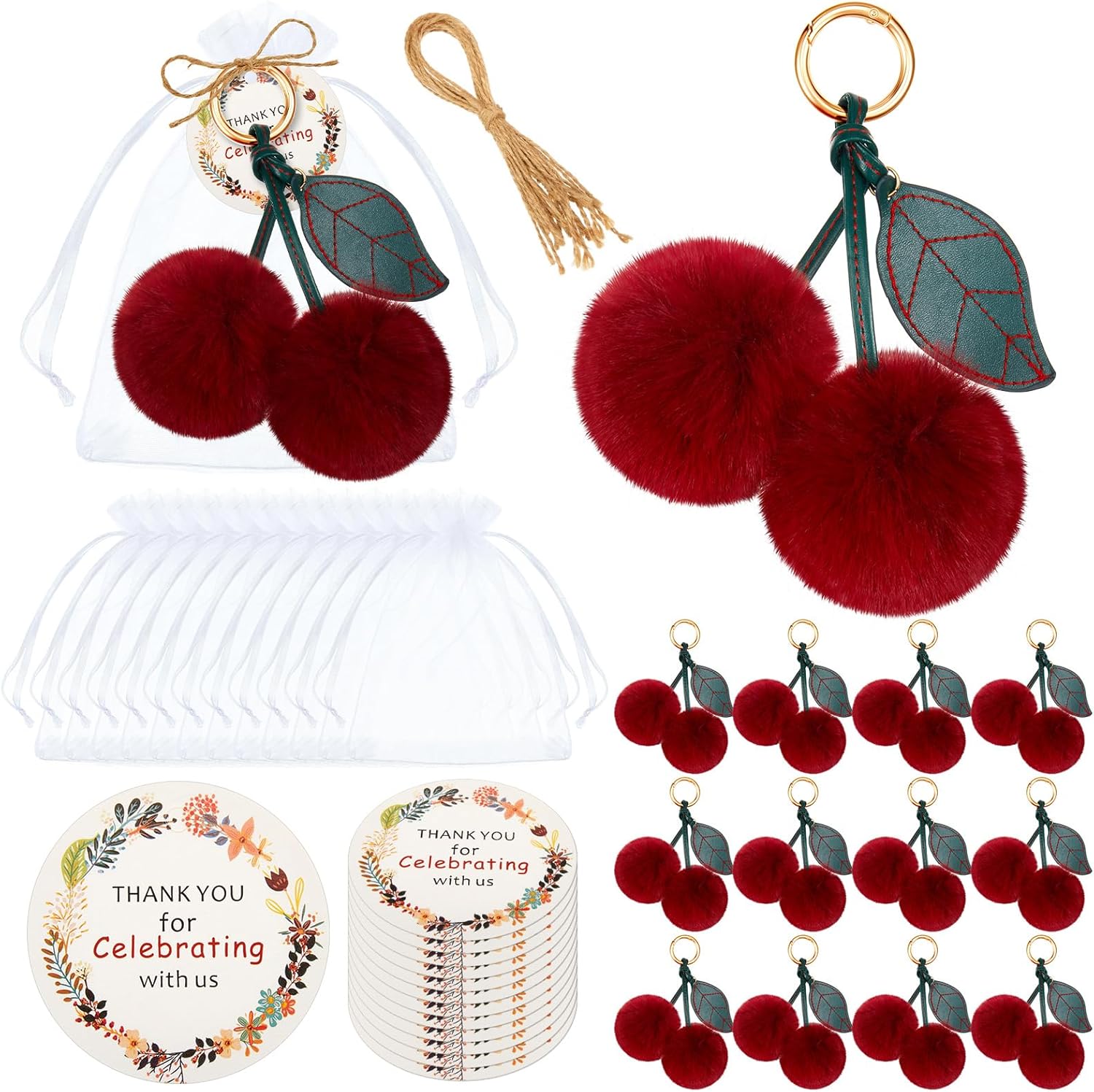 12 Set Plush Cherry Keychain Bag Charms for Handbags Purse Cherry ...