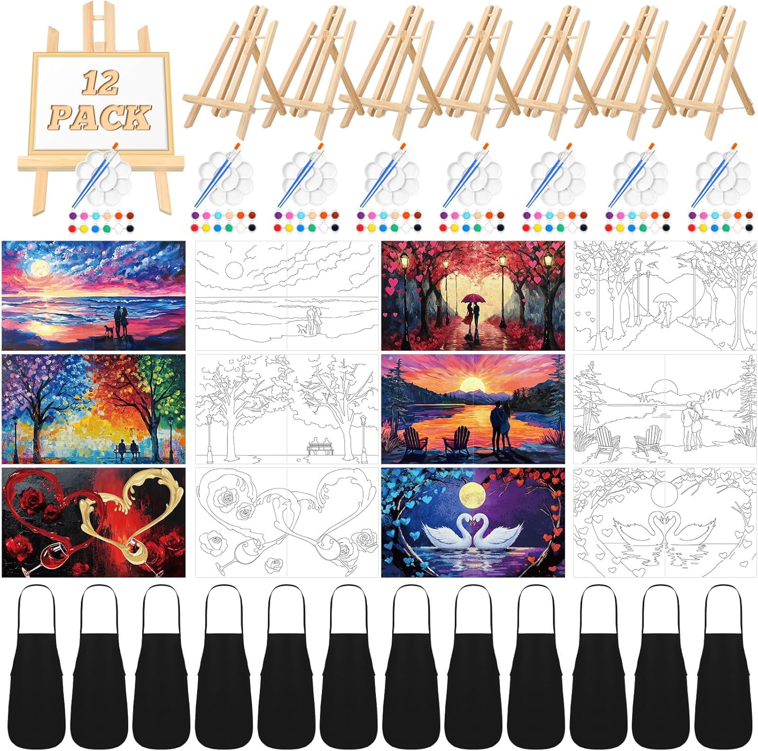 12 Set Pre Drawn Canvas for Painting for Adults Sip and Paint Kit with ...