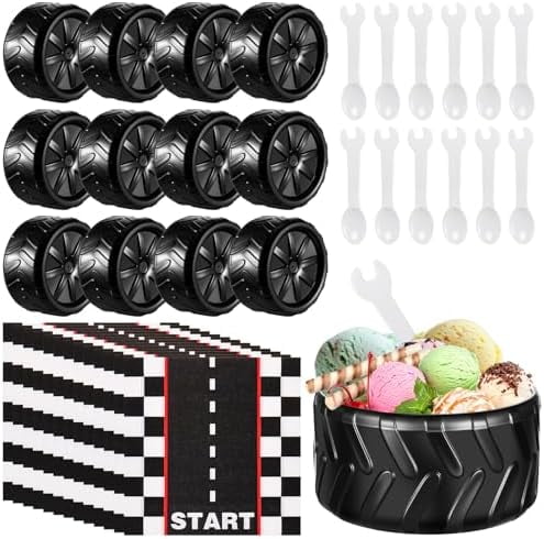 12 Set Truck Wheel Ice Cream Bowls Spoon Napkin Set, Disposable Racing ...