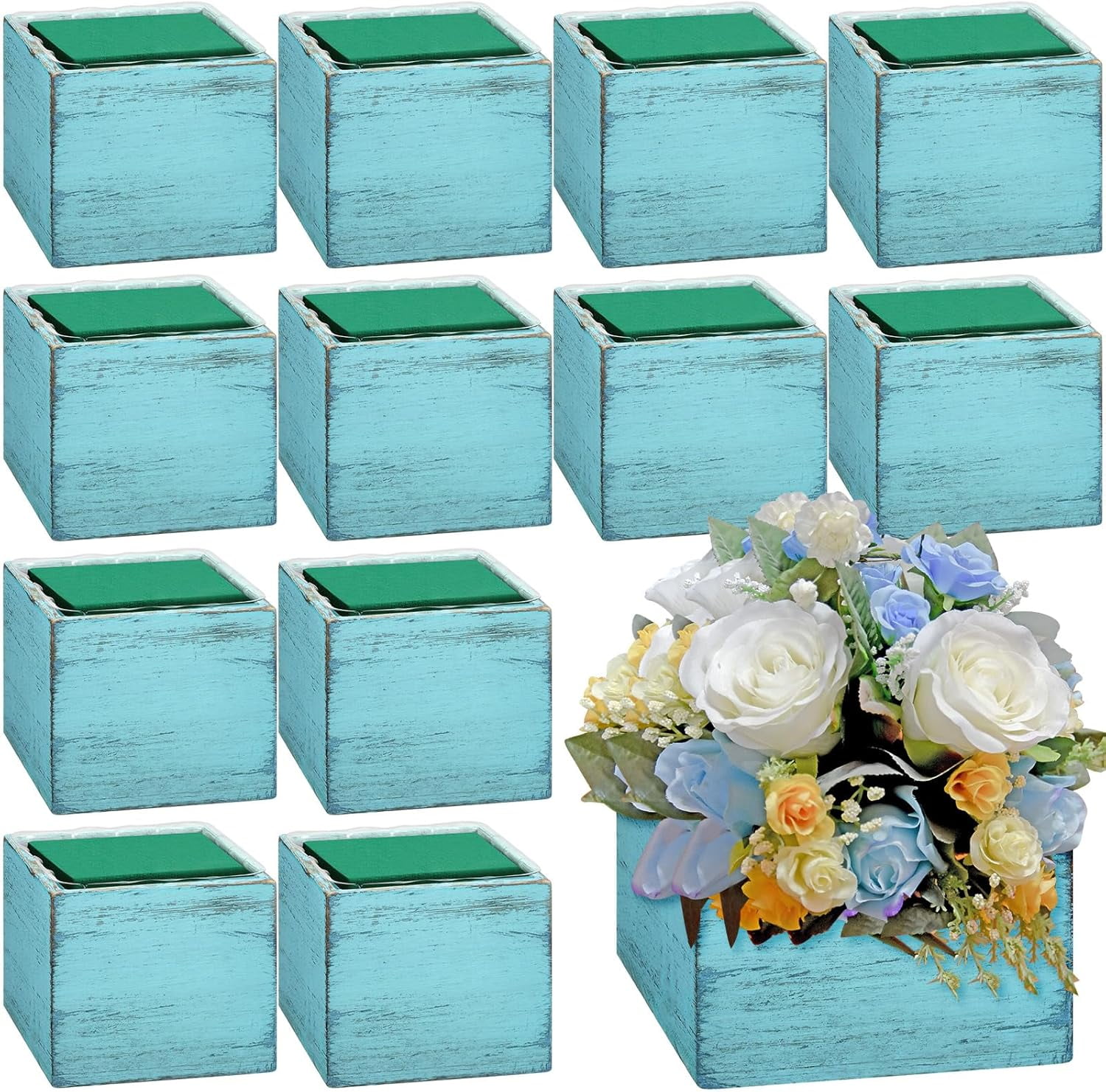12 Set Wood Cube Planter Box Square Wood Vase Rustic Cube Planter Box ...