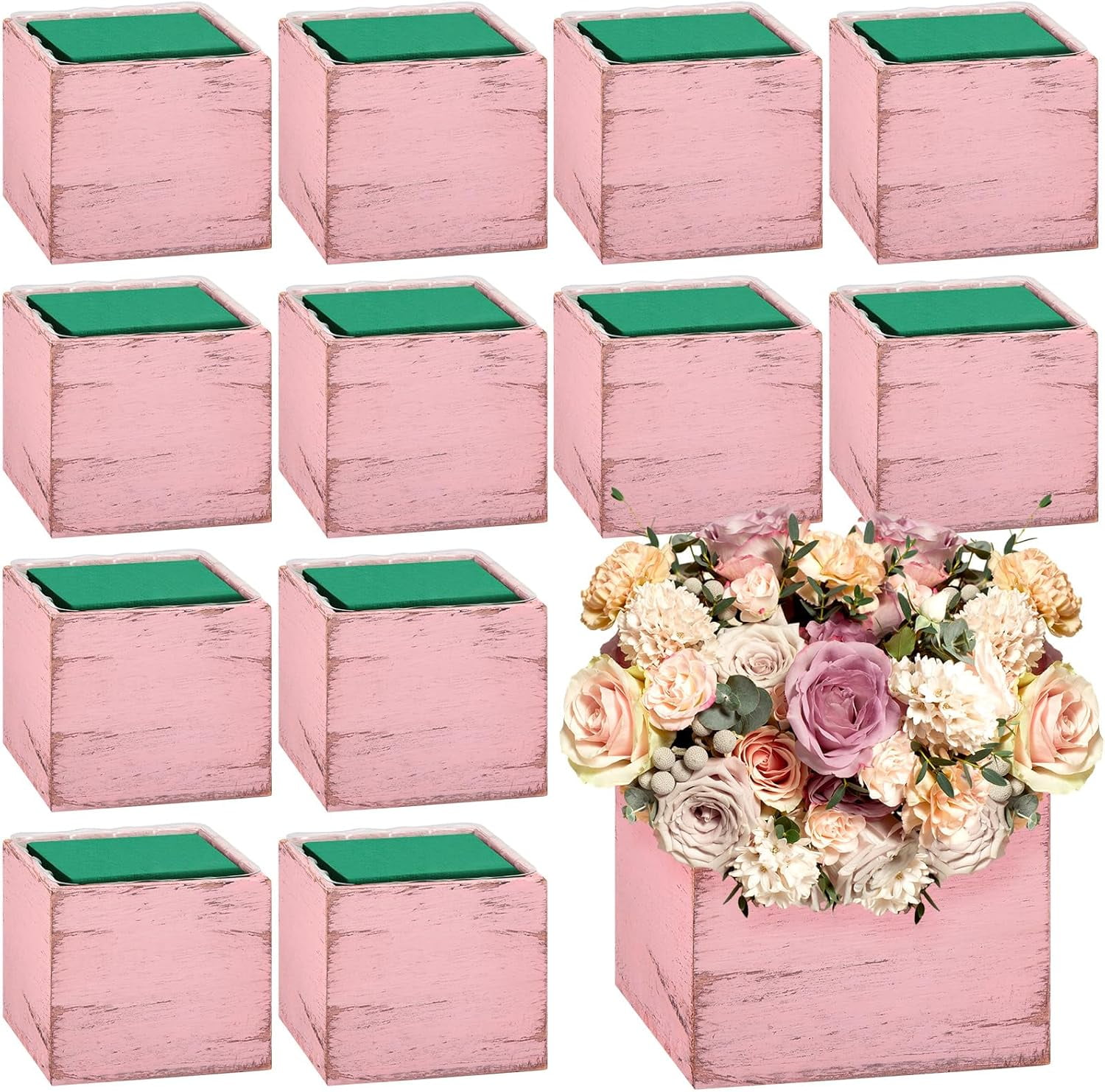 12 Set Wood Cube Planter Box Square Wood Vase Rustic Cube Planter Box ...