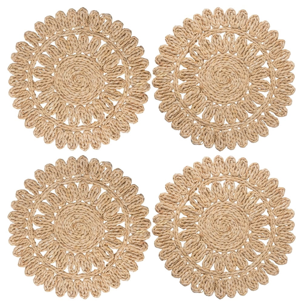 12" Set of 4 Round Corn Husk Placemats | Boho Woven Rattan Table Mats ...