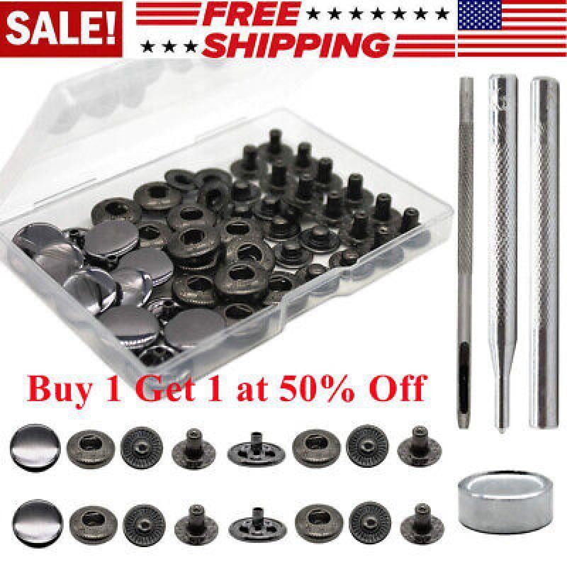 12 Sets 15mm Metal Snap Buttons with 4 Setting Tools Leather Snap ...