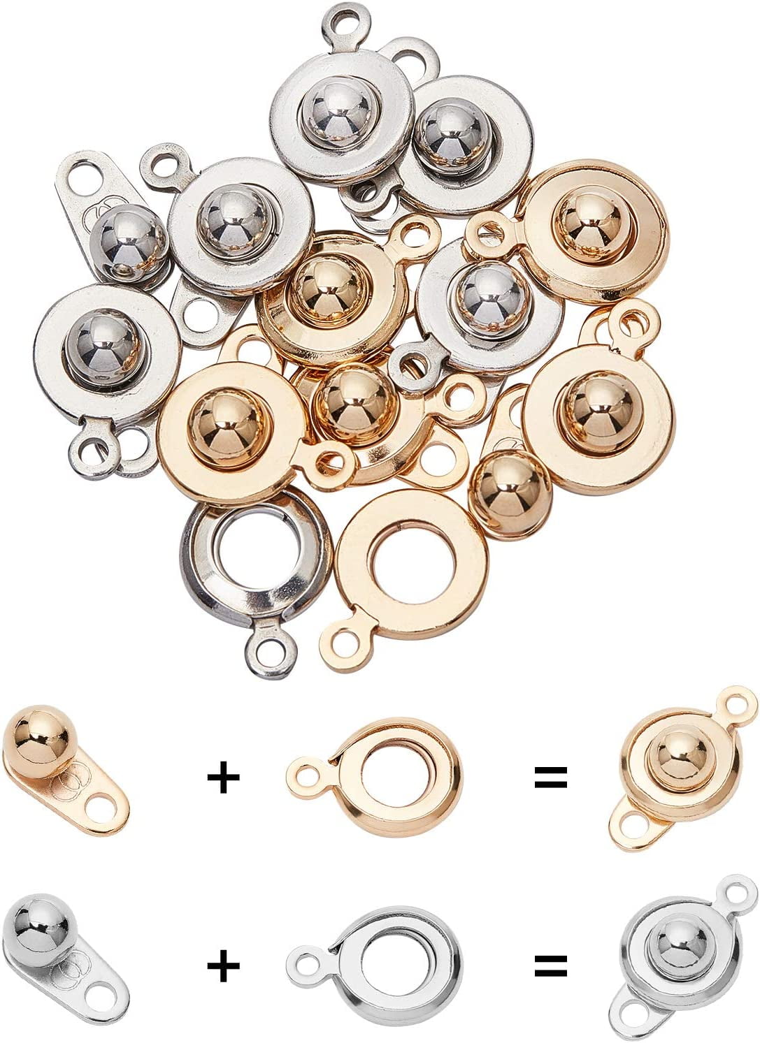 12 Sets 2 Colors Snap Clasp Stainless Steel Button Clasps with 2 Holes ...