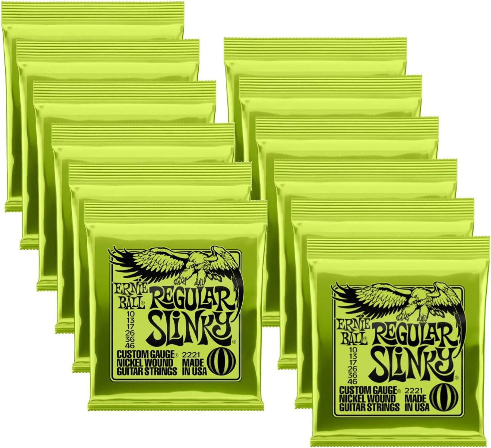 12 Sets 2221 Ernie Ball Regular Slinky Nickel Wound Electric Guitar Strings - 10-46 Gauge ...
