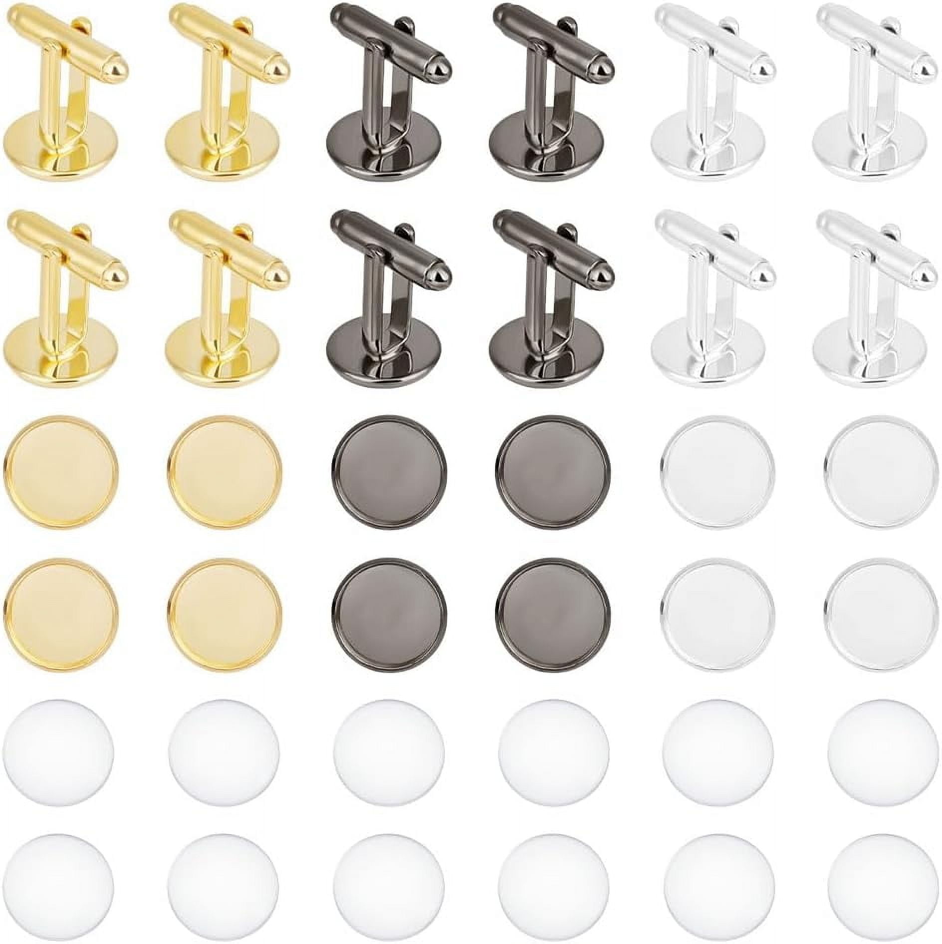 12 Sets 3 Colors Brass Cuff Button Cabochon Cufflink Findings Flat ...