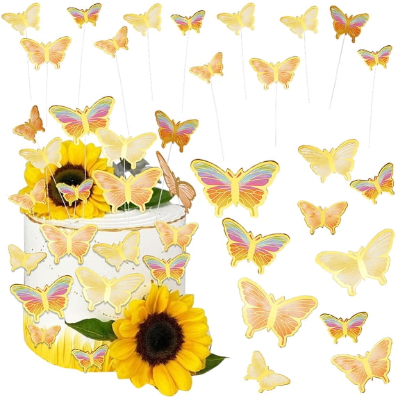 12 Sets 3 Colors Butterfly Topper Sets Paper Decoration Insert Mixed ...