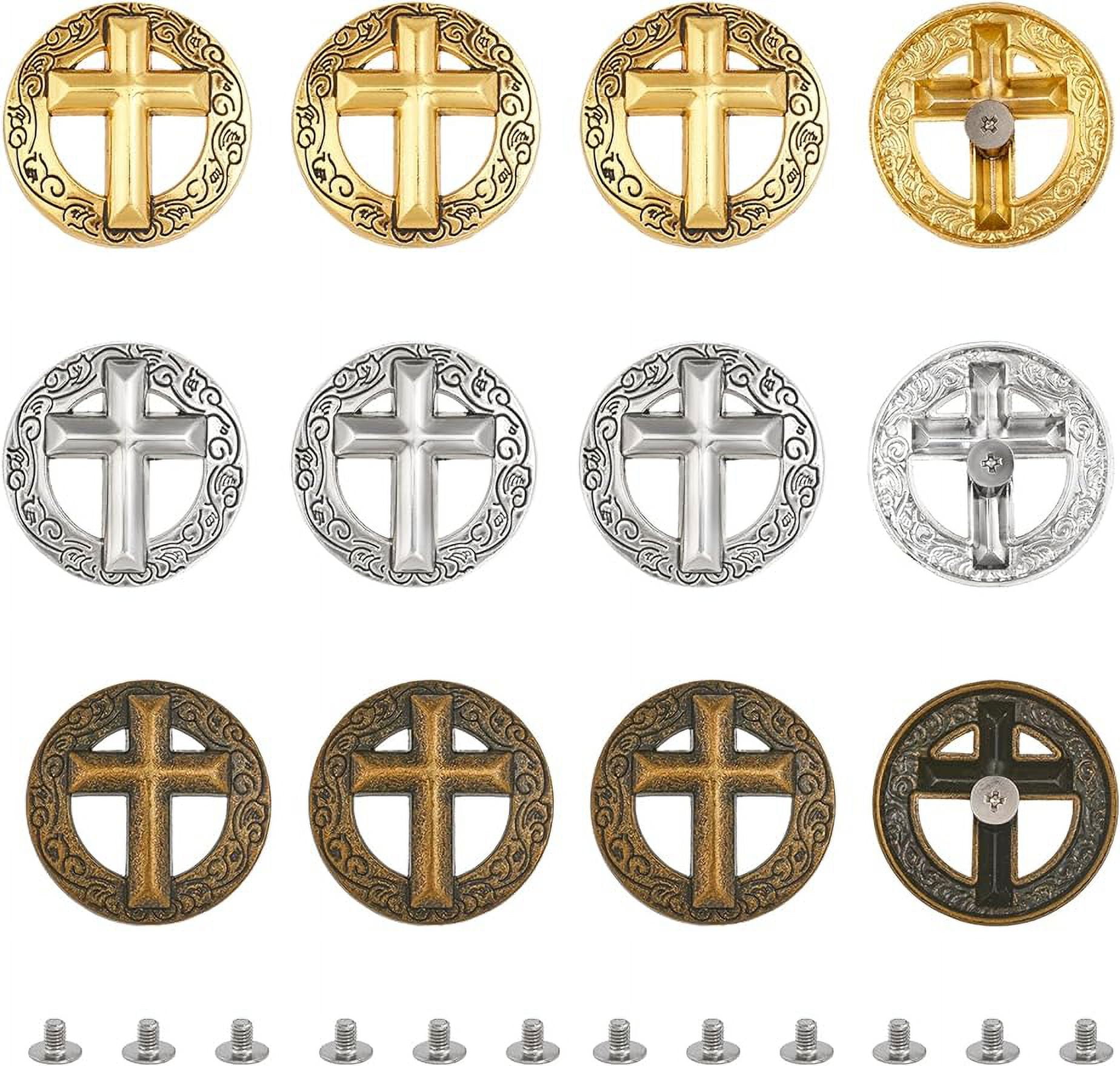 12 Sets 3 Colors Leather Decoration Conchos Alloy Cross Pattern Buckles ...