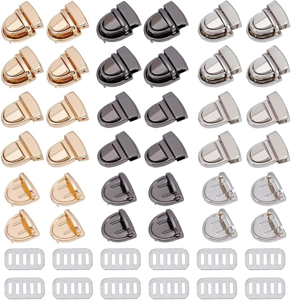 12 Sets 3 Colors Tuck Lock Clasp Catch Iron Purse Thumb Locks Metal ...