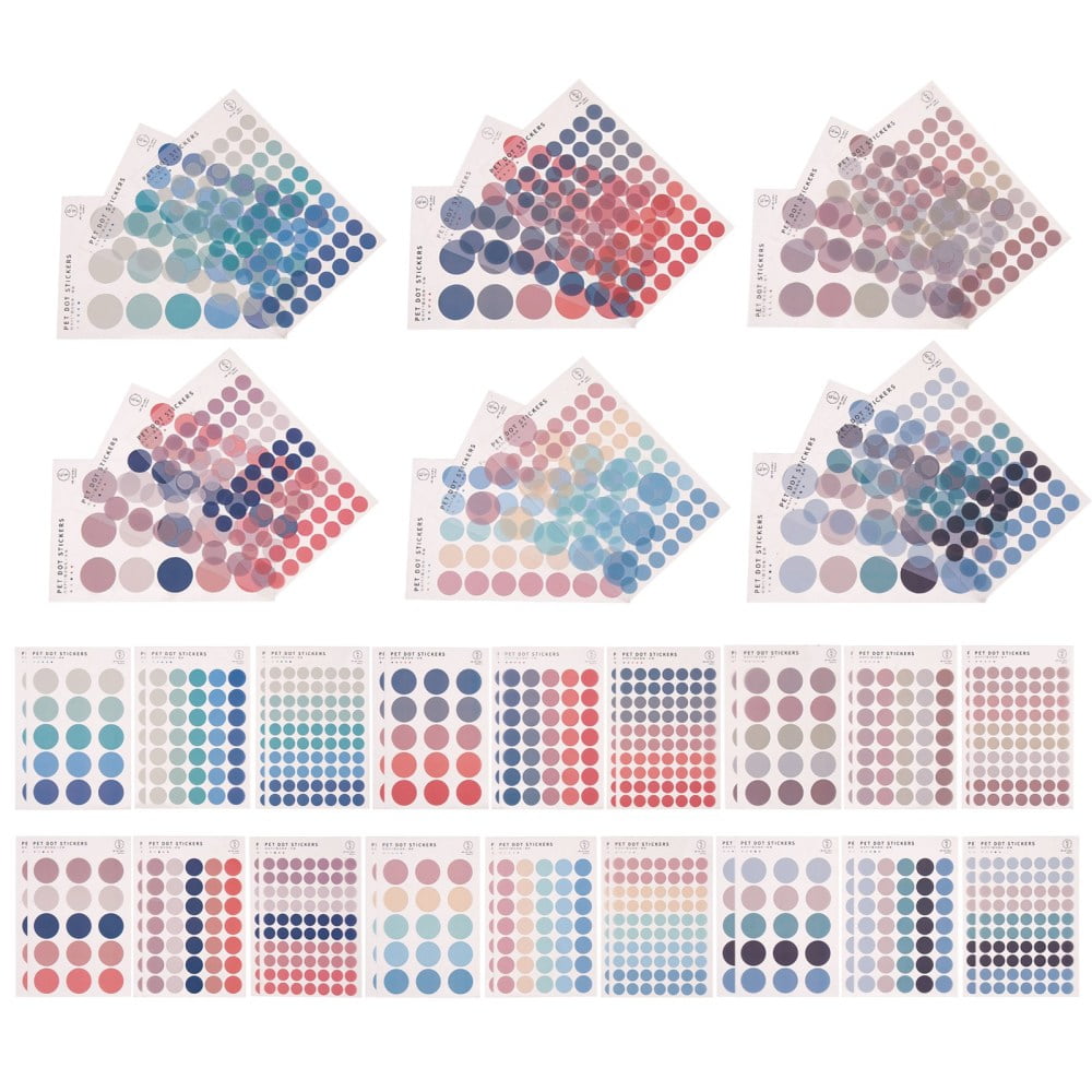 12 Sets 6 Colors Waterproof PET Sticker Set Circle Dot Series for Arts ...
