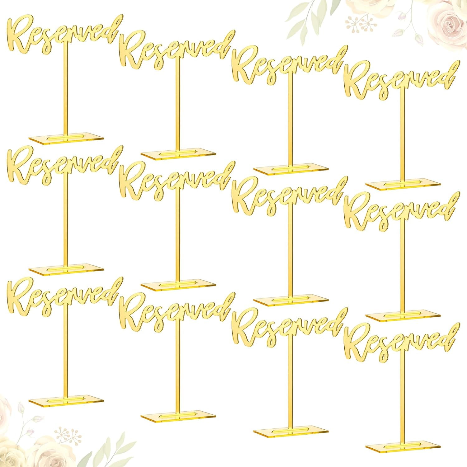 12 Sets Acrylic Reserved Table Sign Golden Wedding Reserved Seating ...