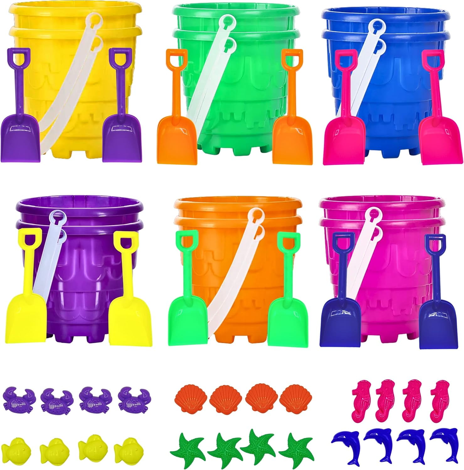 12 Sets Beach Toys - Includes 12 Sand Buckets, 12 Shovels, 24 Sand ...