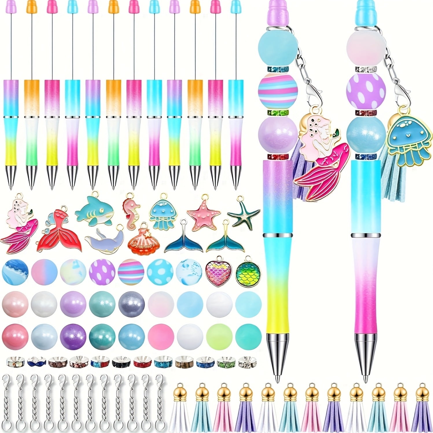 12 Sets Beadable Pens Bulk with Colorful Silicone Beads for DIY Pen ...