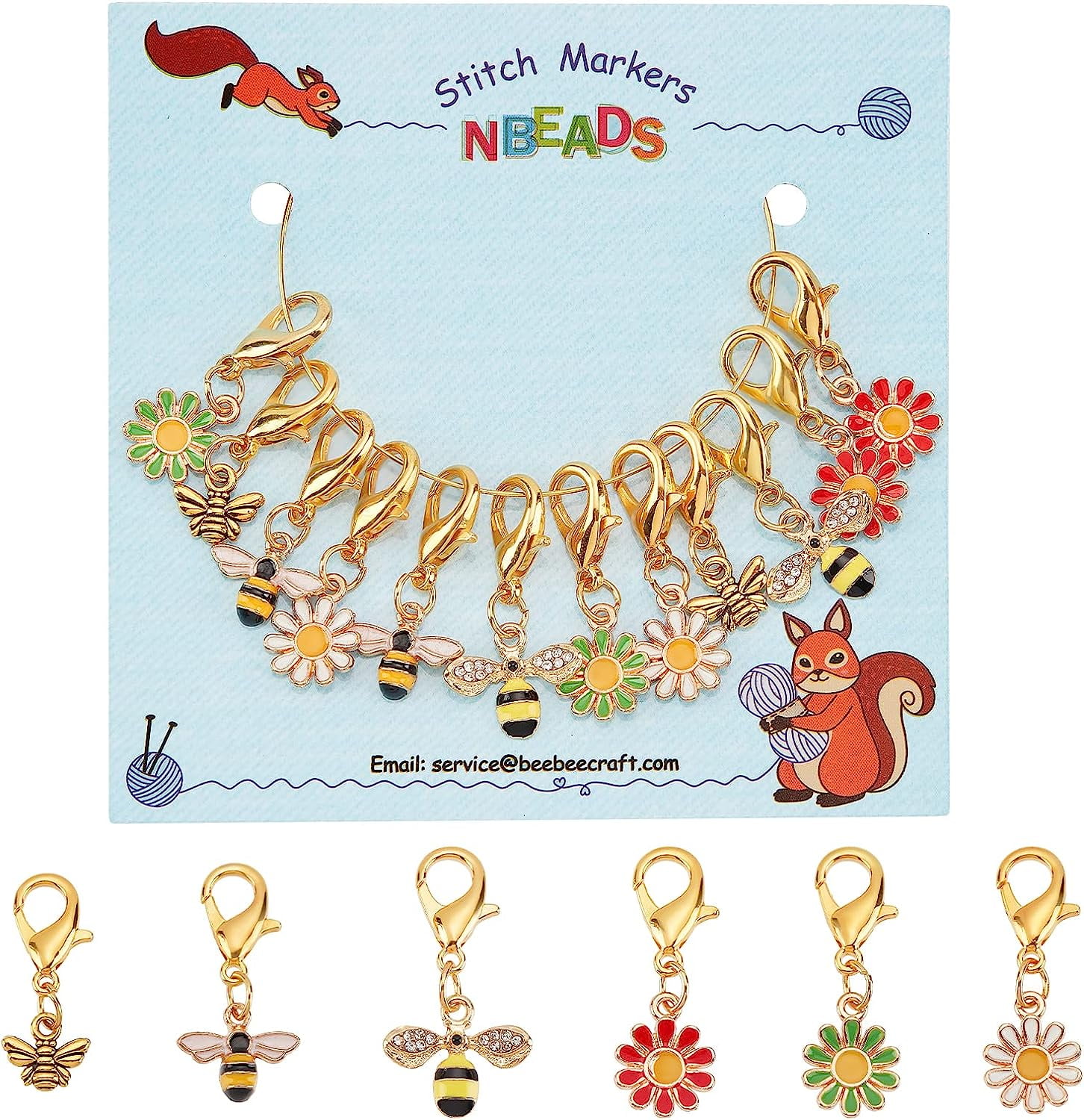 12 Sets Bees Daisy Stitch Markers, Enamel Alloy Crochet Stitch Marker ...