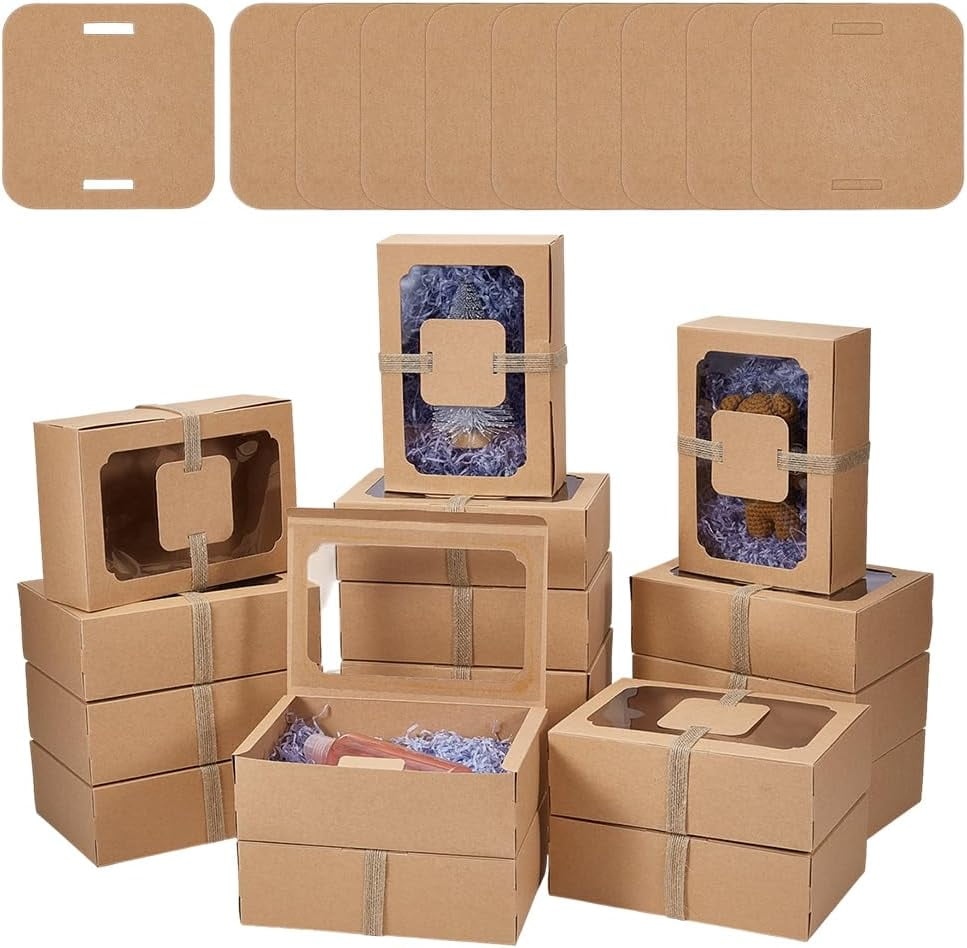 12 Sets Brown Gift Box Cookie Dessert Boxes with Window Bakery Packing ...