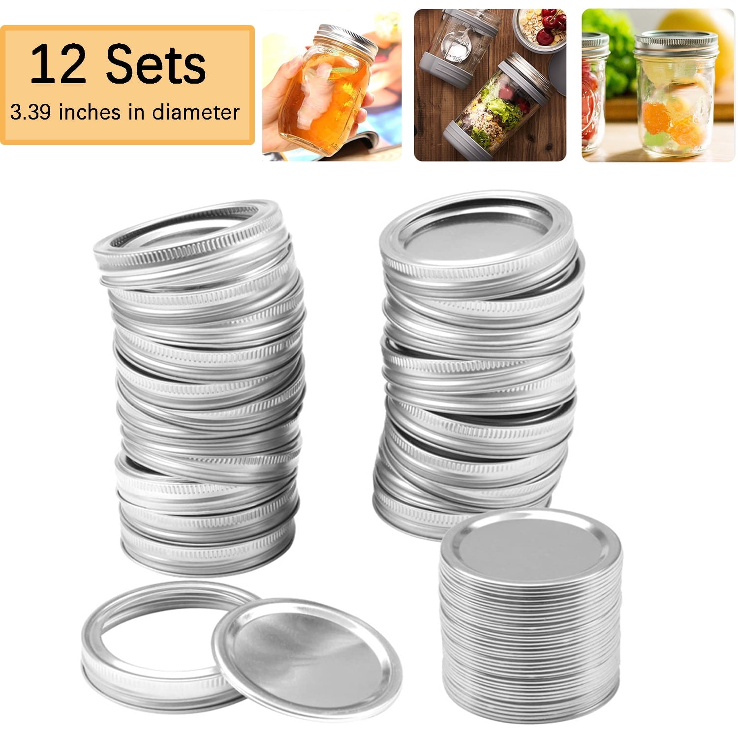 12 Sets Canning Mason Jar Lids Rings for Sealing Storage, Wide Mouth ...