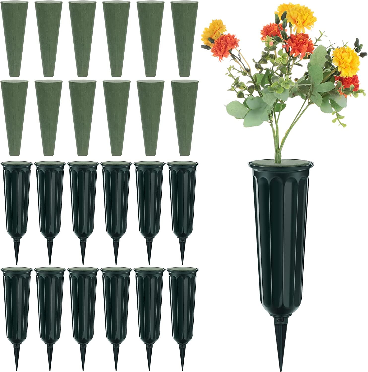 12 Sets Cemetery Vases with Spikes Foam Memorial Floral Ground Vases ...