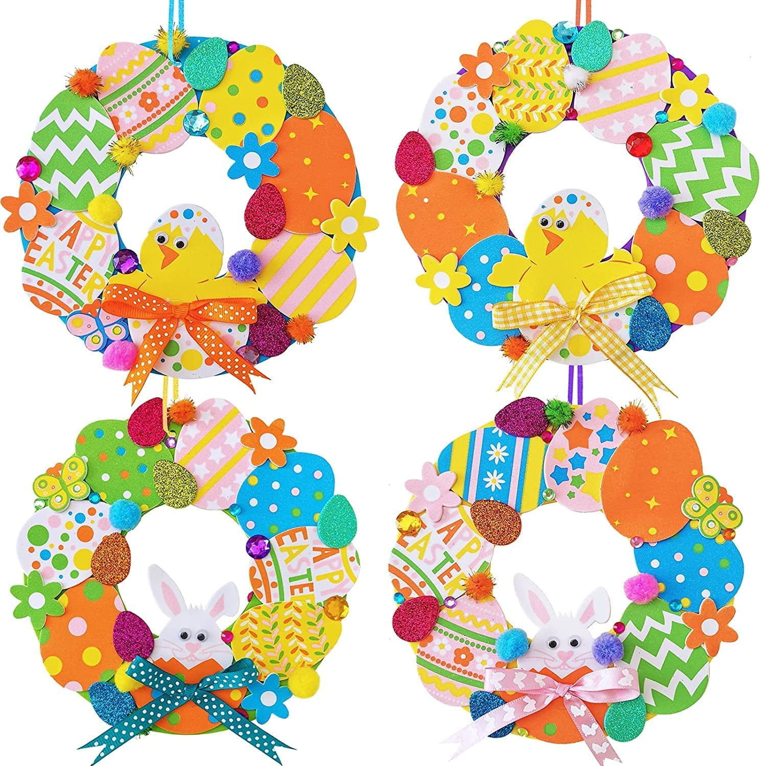 12 Sets Easter Wreath Signs Decorations DIY Foam Easter Craft Kits ...