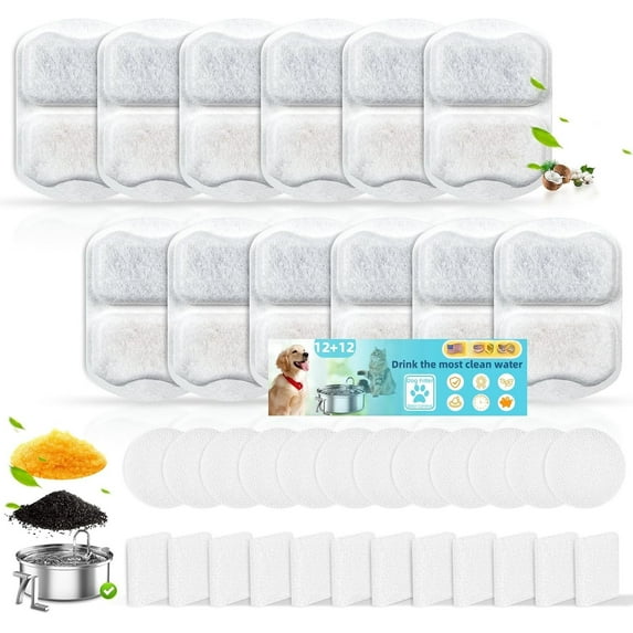 12 Sets Filter Replacement Compatible with 7L/230oz/1.8G Water Fountain ...