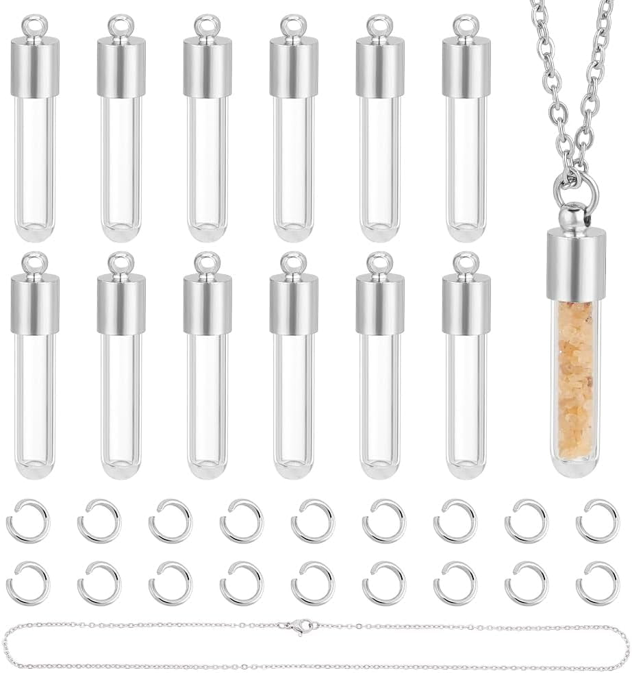 12 Sets Glass Vial Pendant Necklace Pendant with Screw Cap Vial ...
