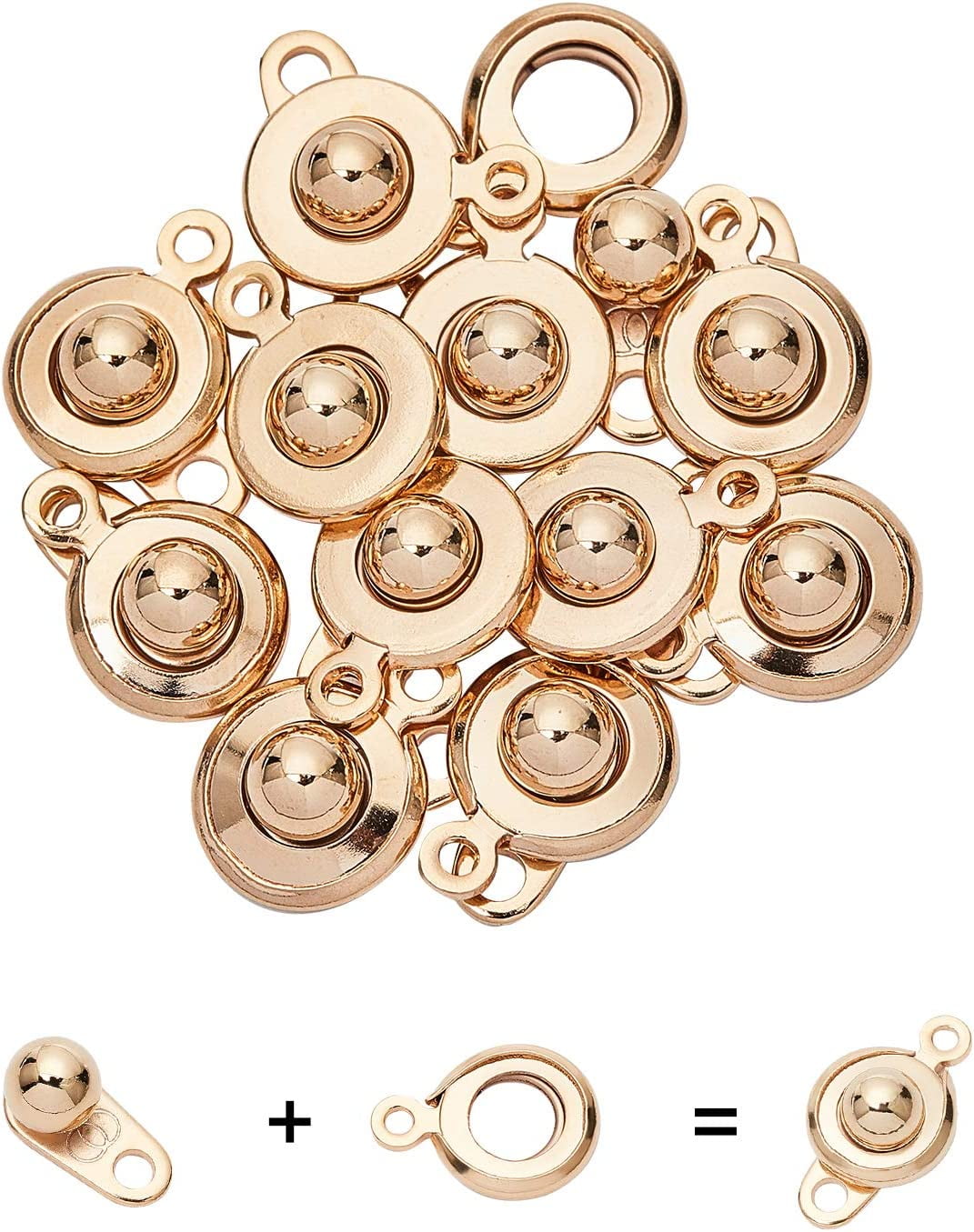 12 Sets Golden Clasp Snap Stainless Steel Round Clasps with 2 Holes ...